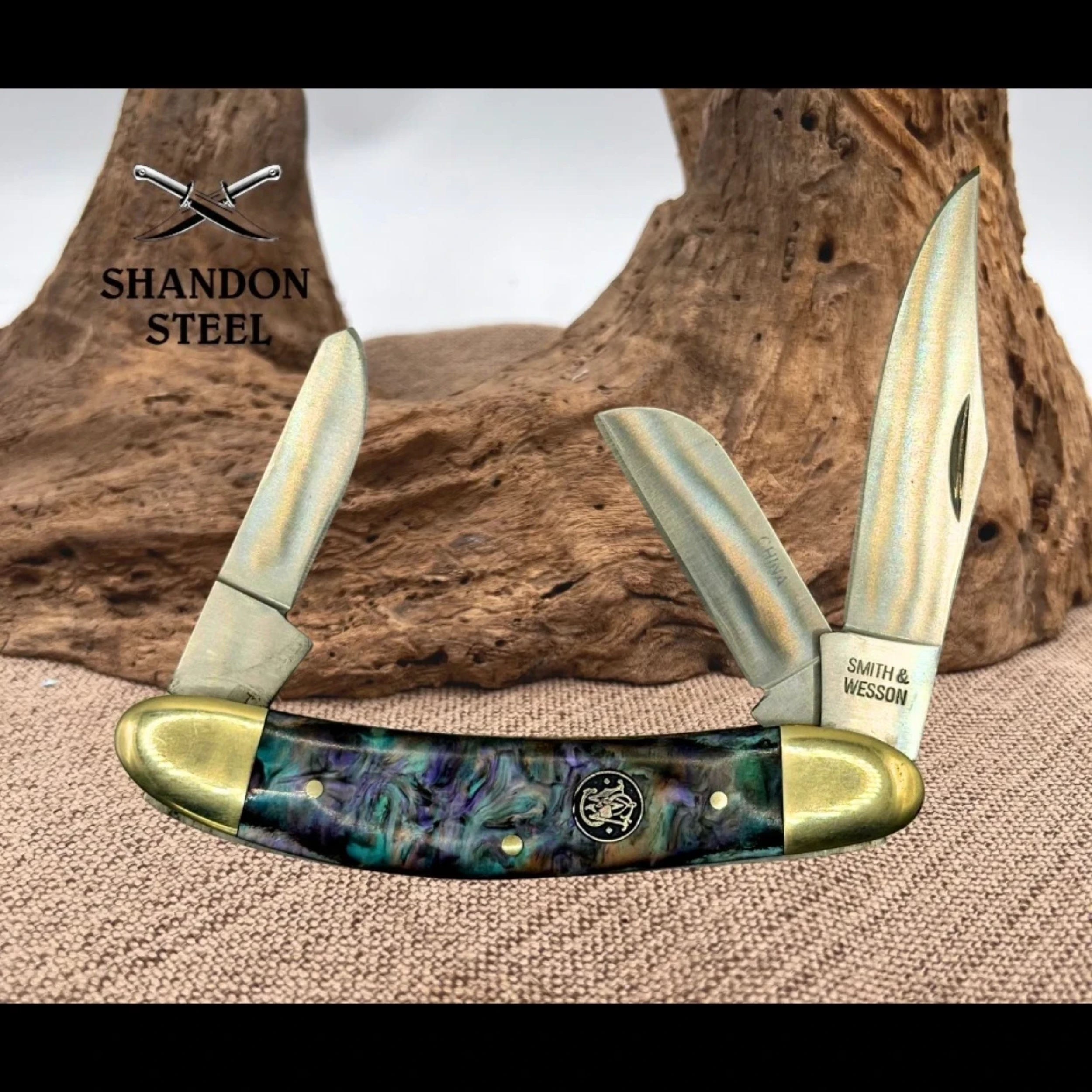 Bladebinge - SMITH & WESSON CUTTIN HORSE SOW BELLY ABALONE 3 BLADE ...