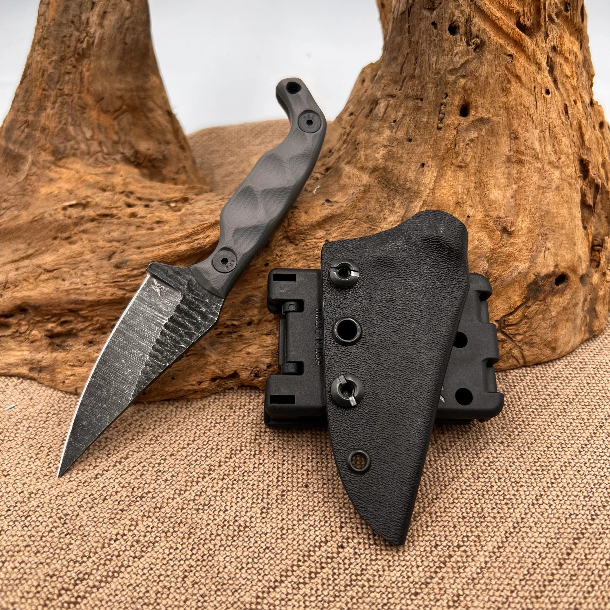 Bladebinge - Stroup Knives Mini Fixed Knife 3" 1095HC Steel Full Tang Blade Grey G10 Handle