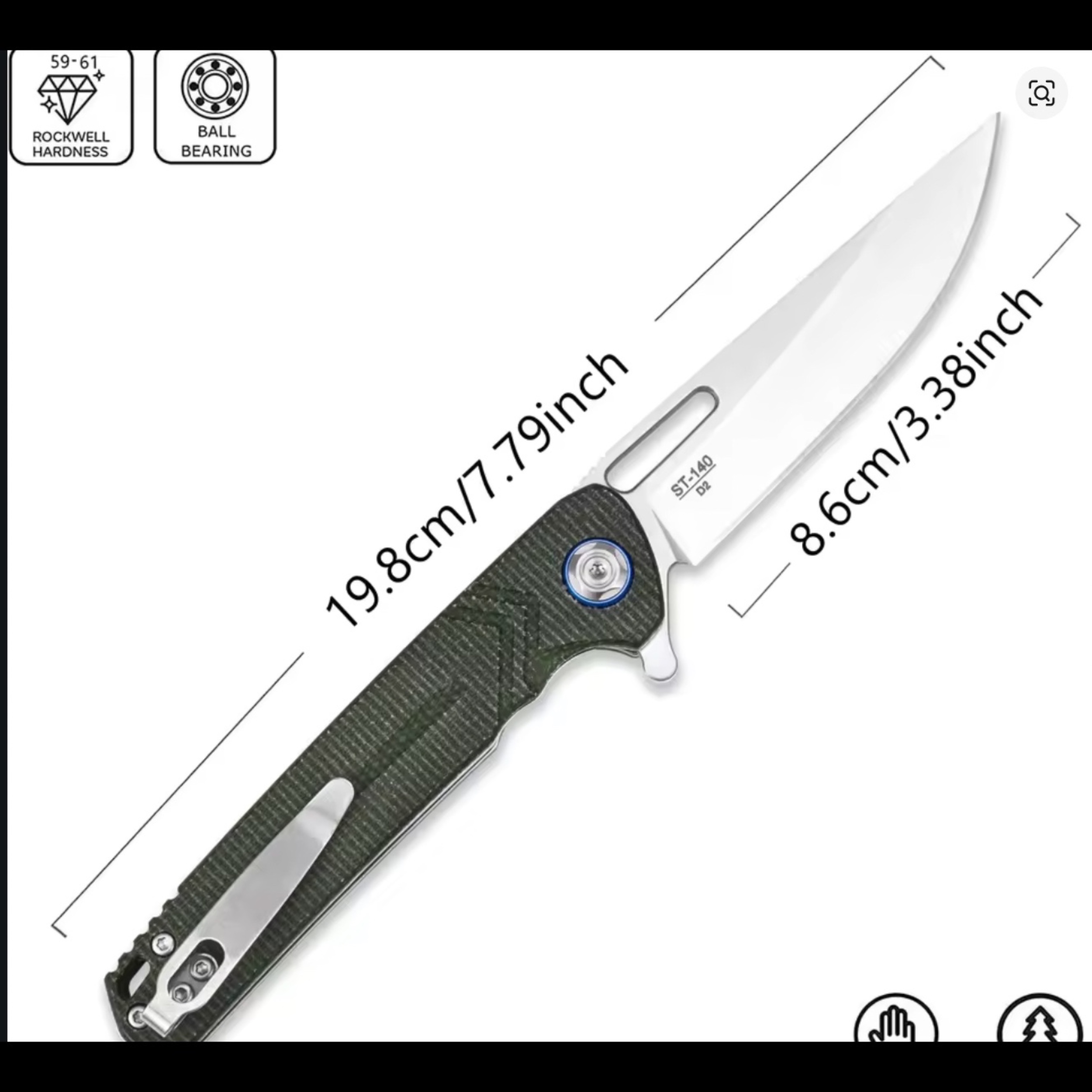 Bladebinge - Sitivien ST140 Folding Knife Pocket Knife, D2 Blade ...