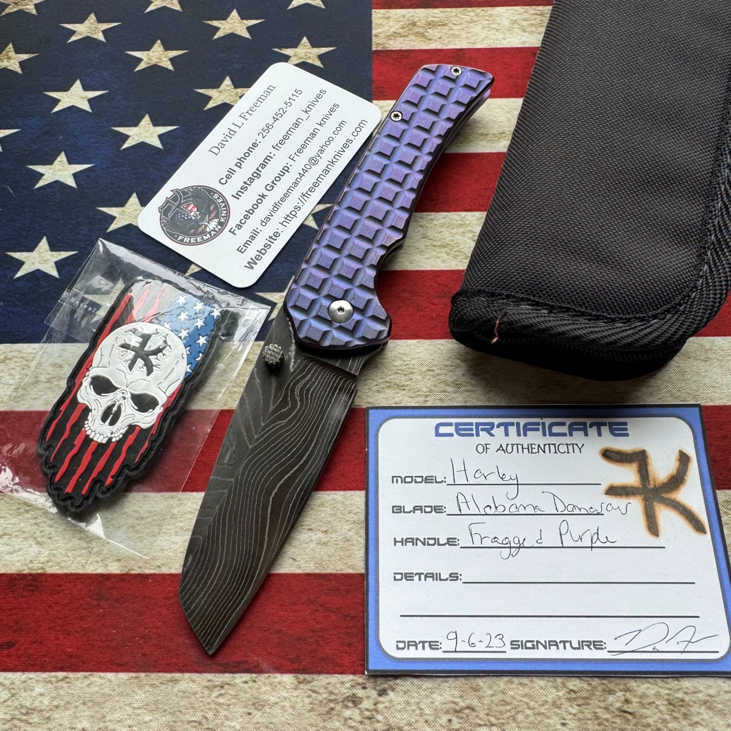 Bladebinge - Freeman Knives - Harley Damascus
