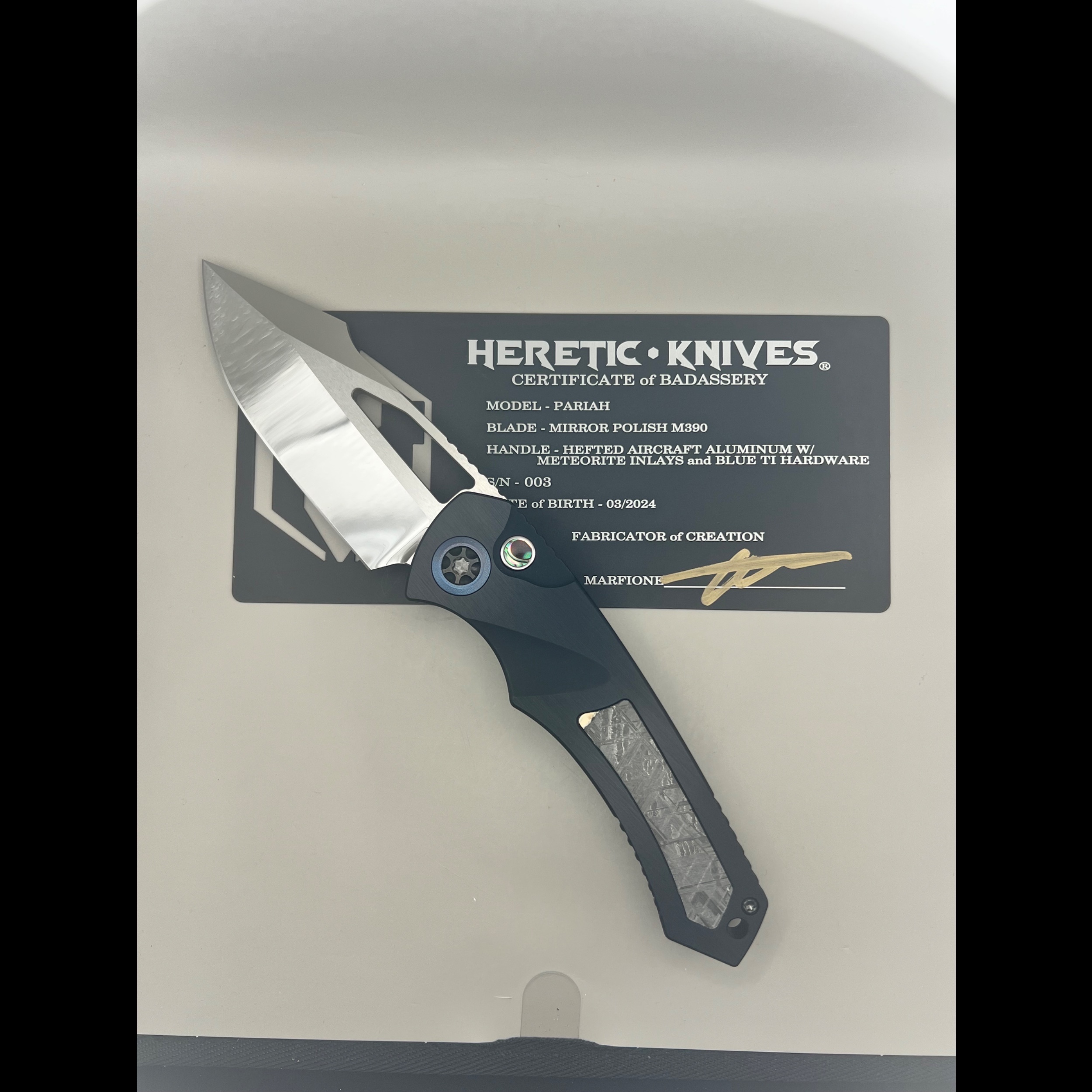 Bladebinge - Heretic Pariah Mirror Finish M390 Meteorite Inlays And ...